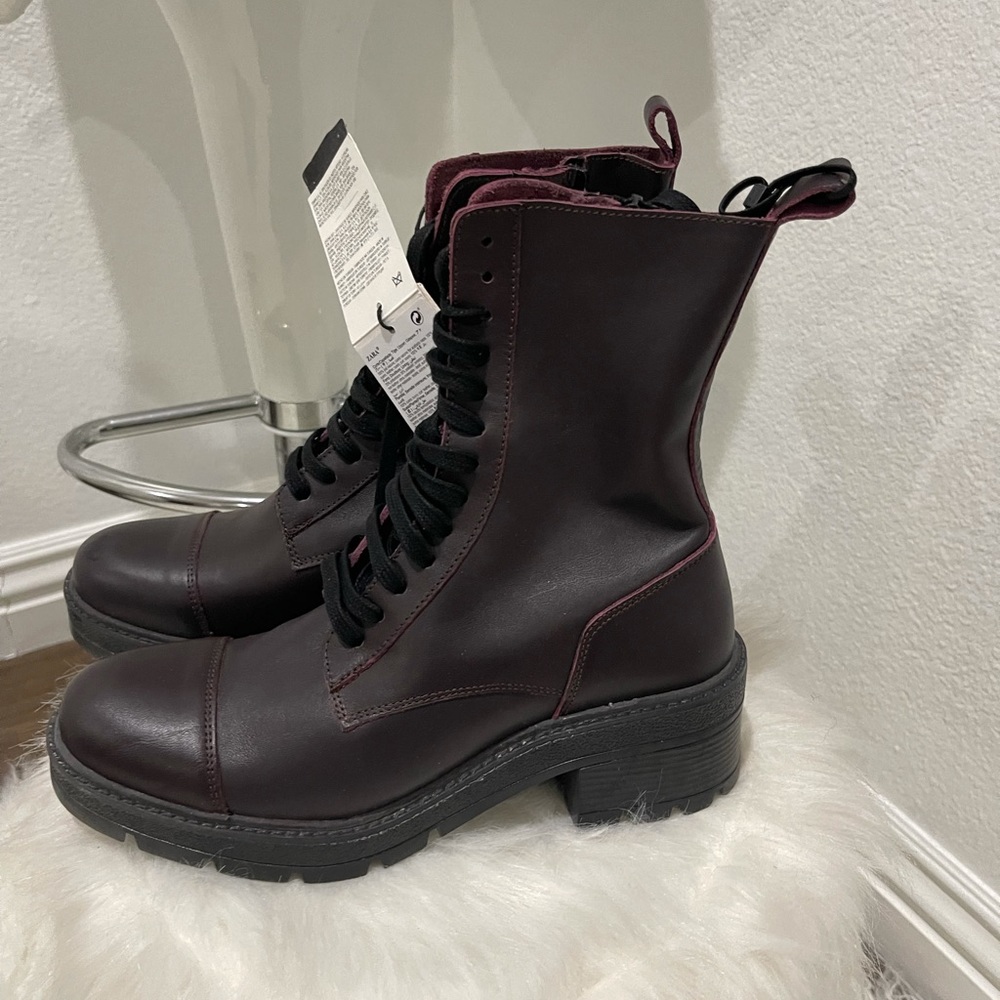 Zara New Leather Combat Boot - Gem
